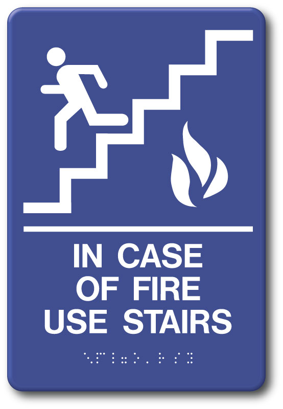 In Case of Fire Use Stairs, 6 x 9 Plastic, ADA Tactile II Braille