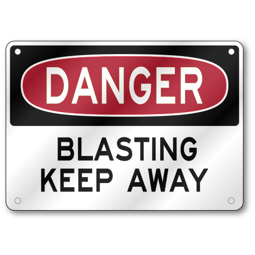 Blasting Keep Away Danger Sign, OSHA, .040 Thick Aluminum