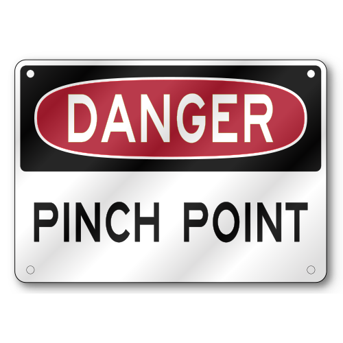 Pinch Point Danger Sign, OSHA, .040 Thick Aluminum