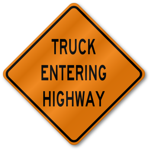 Trucks Entering Highway Roll Up Mesh Sign | TR06RUW151
