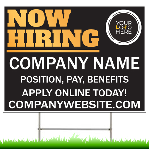 Now Hiring Lawn Signs Custom Gold And Grey Hiring Lawn Sign 24 In.